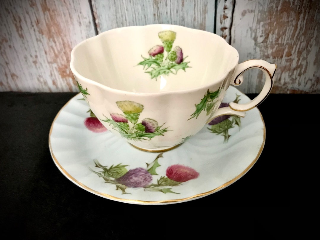 Thistles Teacup and Saucer Bone China Mismatched Coordinating Pieces ...