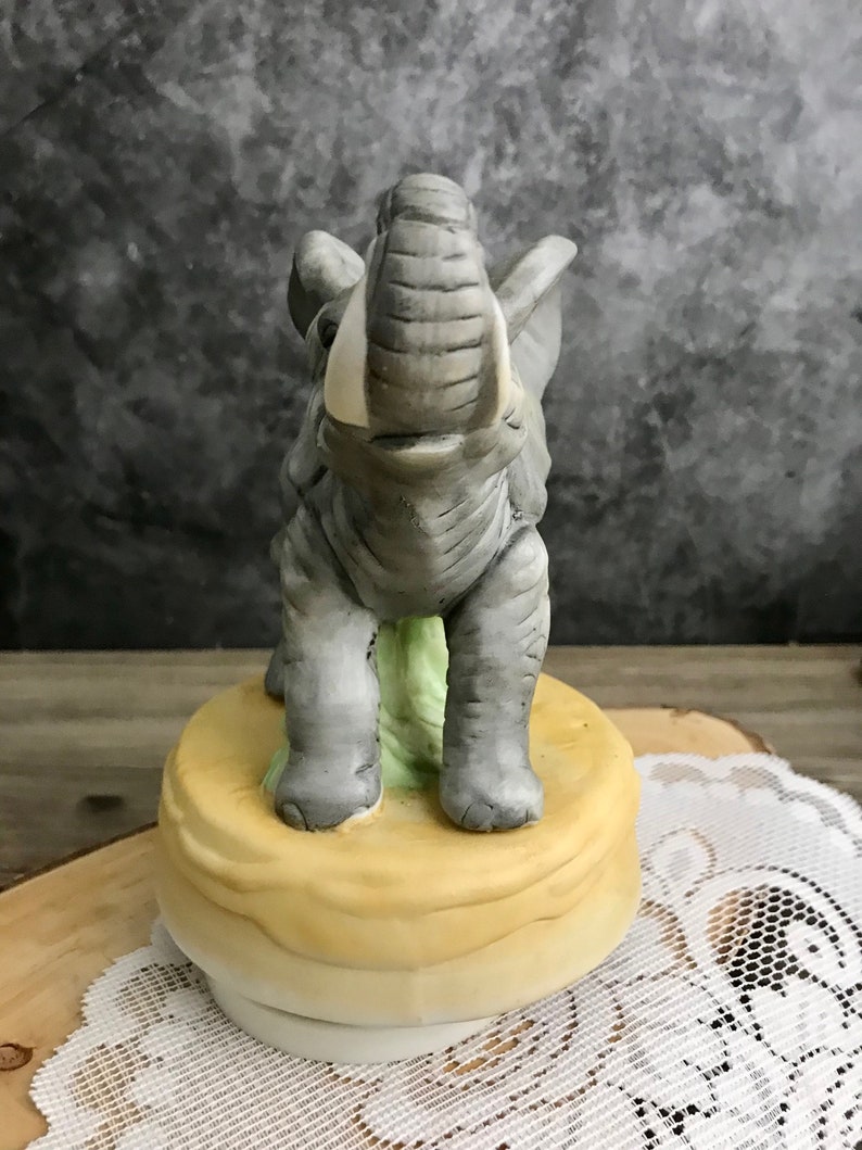 Born Free Theme Ceramic Elephant Music Box Vintage Made in Taiwan Turns ...