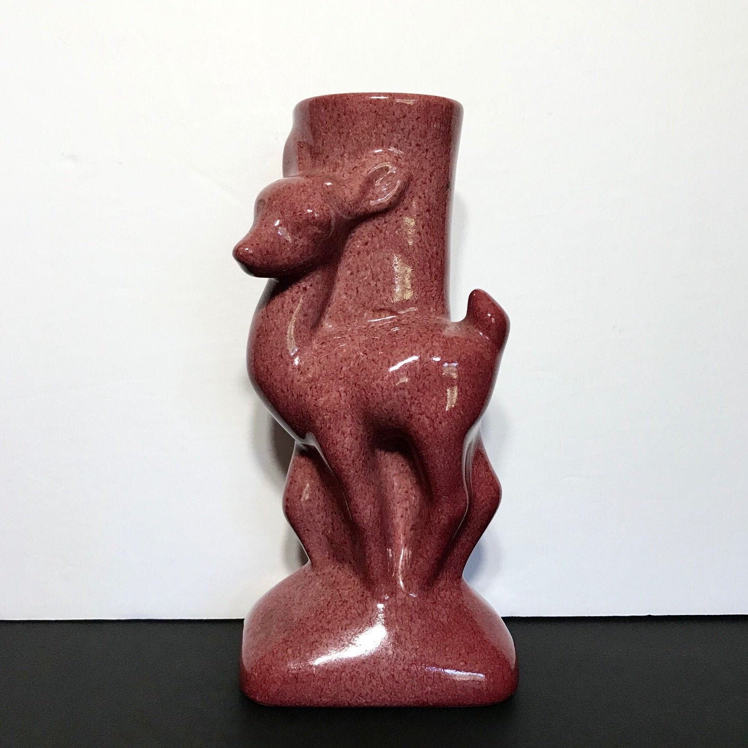 Dryden Doe Fawn Deer Ceramic Vase Mid-century 1950s 1960s Burgundy Pink ...
