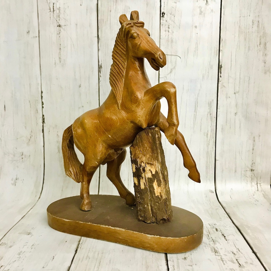 Rearing Stallion Wood Wooden Carved Horse Vintage Equestrian Ranch ...