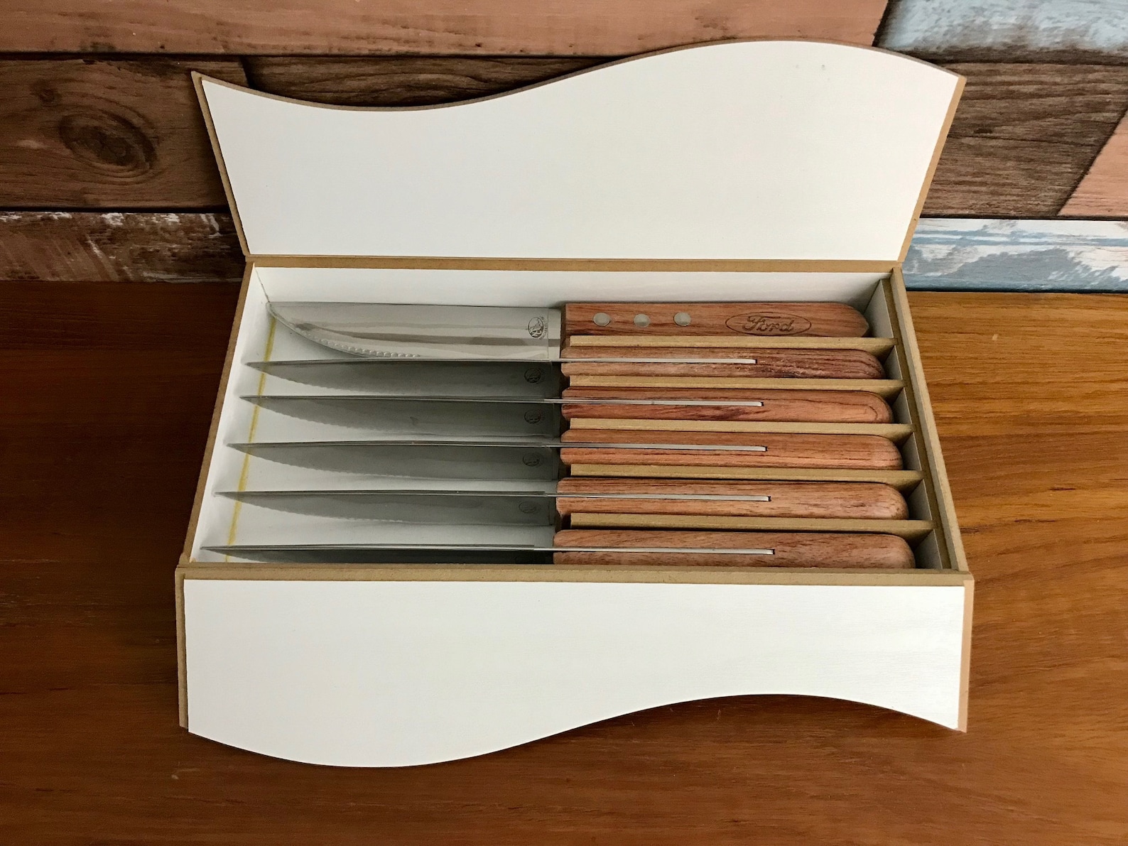 Steak Knives Ford Logo Set 6 Motor Company Niagara Cutlery Wood Handle ...