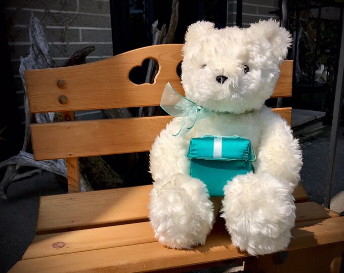 Gund White Teddy Bear With Turquoise Gift Box for Engagement Proposal ...