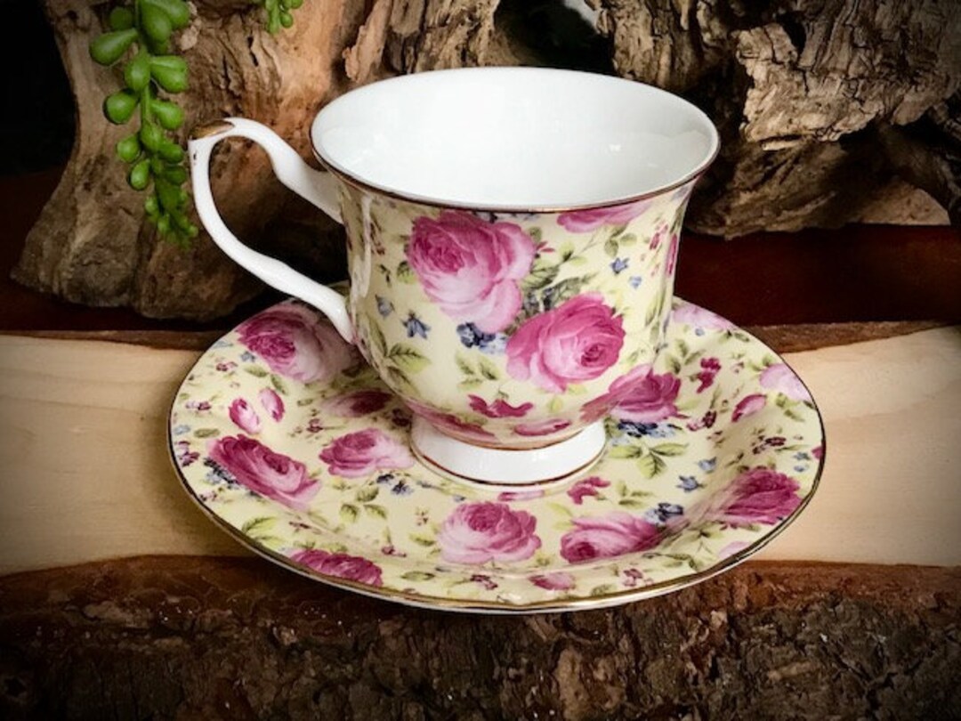 Balmoral Floral Footed Teacup Saucer Tea Cup Set Pink Flowers Roses ...