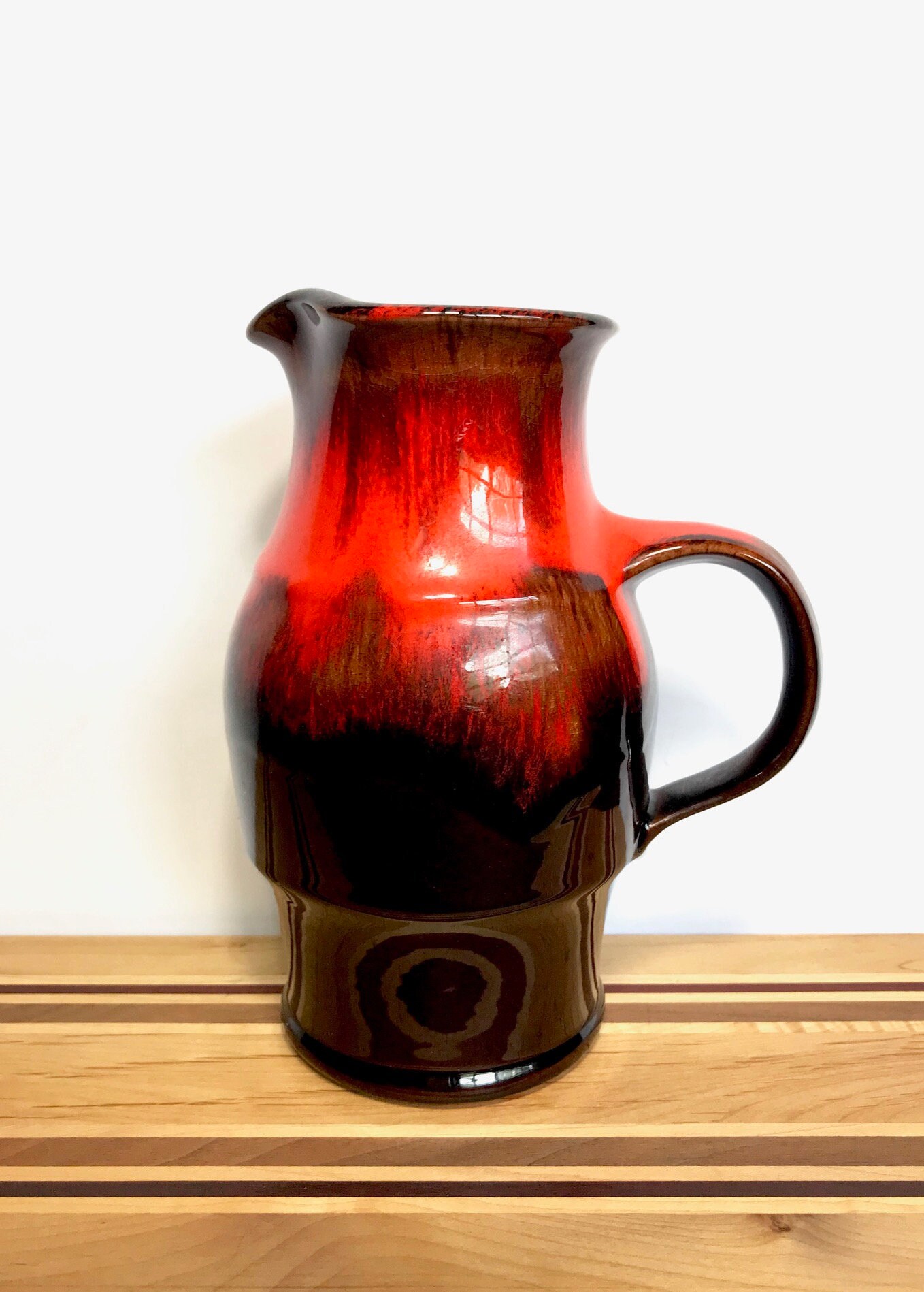 Canadiana Pottery Pitcher Vintage Glazed Clay Alfred Dube 1970s Orange ...