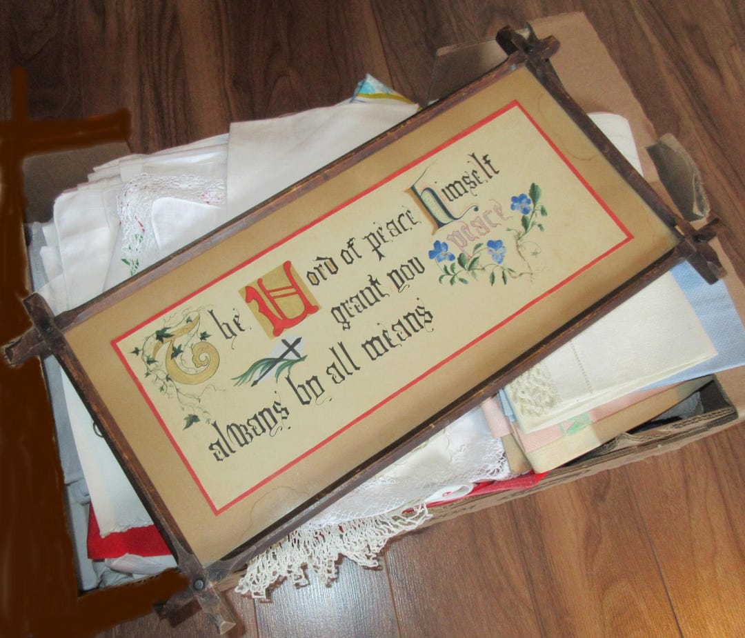 Antique Colorful Spiritual Christian Motto Calligraphy, in Wooden Frame ...