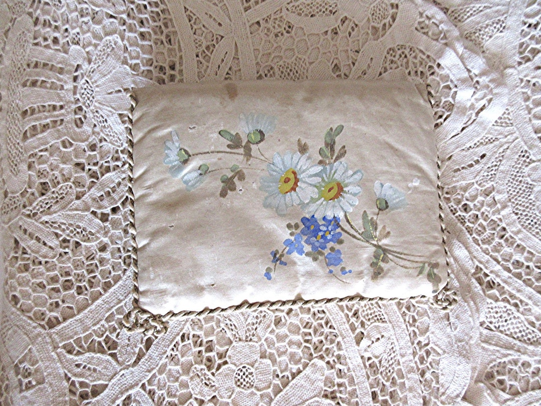 Antique French Silk Hand Painted Handkerchief Case, Hankie Holder With ...