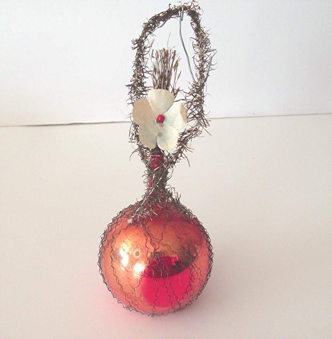 Victorian Crinkle Wire Wrapped Christmas Ornament With Flower, Hand ...