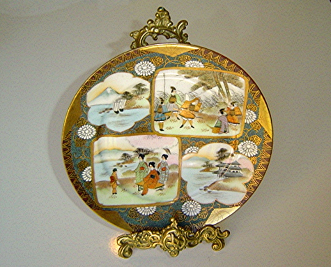 Antique Porcelain Japanese Satsuma Plate, Hand Painted, Moriage and ...