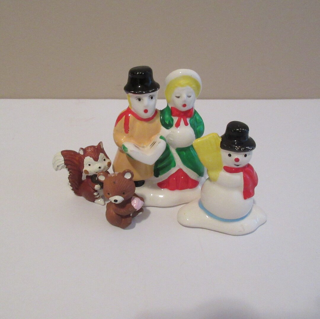 Vintage Ceramic Napco Miniature Christmas Carolers and Snowman, With ...