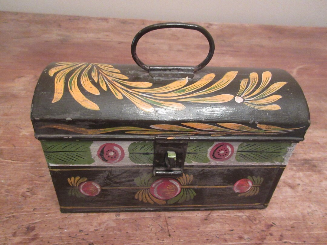 Early Toleware Box, Antique Hand Painted Tole Box - Etsy