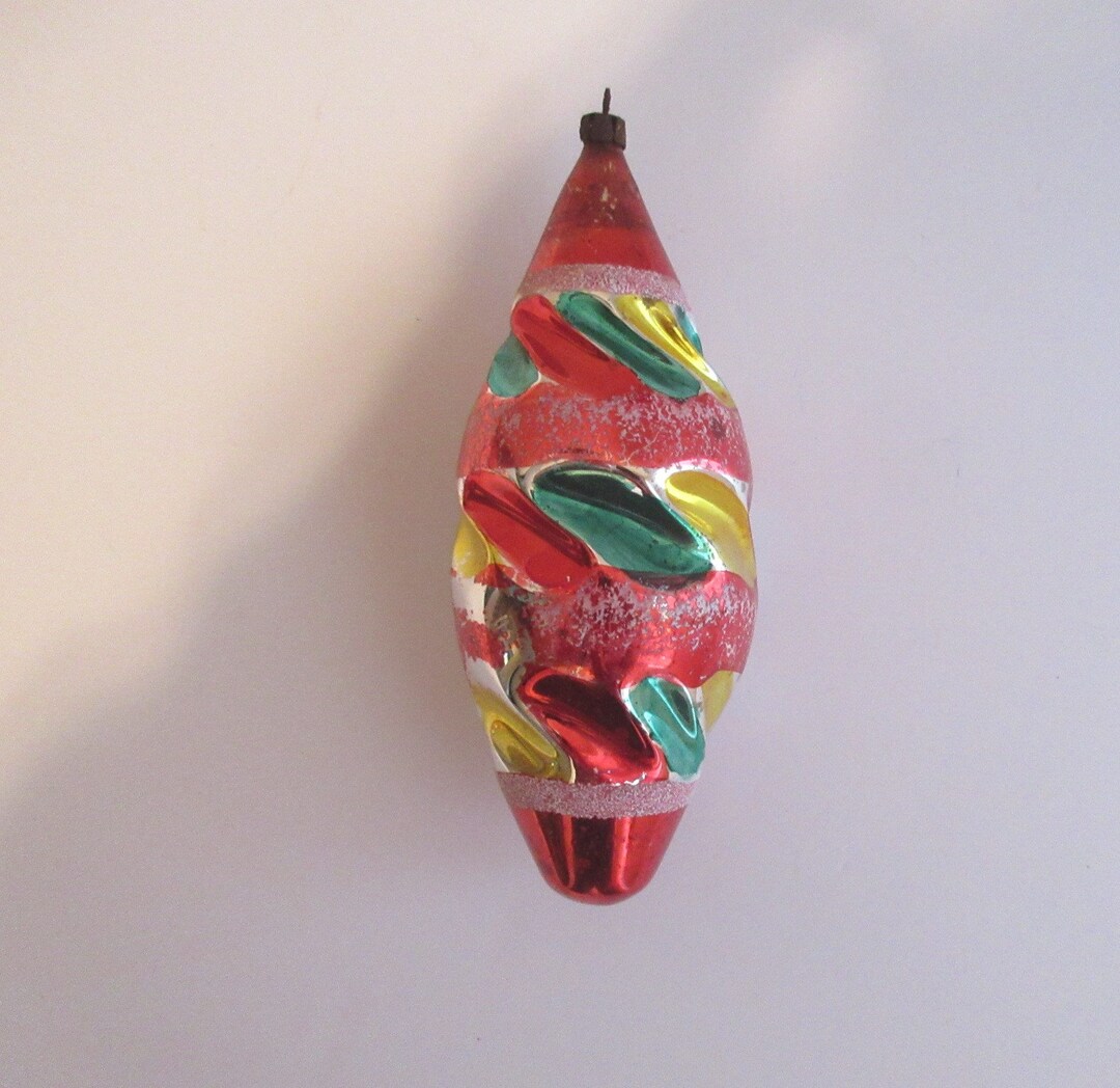 Large Glass Christmas Ornament Zeppelin Shape, Red, White Green and ...