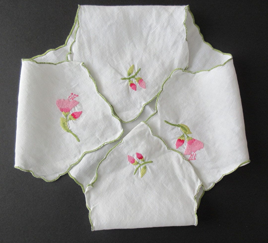 Vintage Linen Bun Warmer, Hot Rolls Cover With Hand Embroidered Pink ...