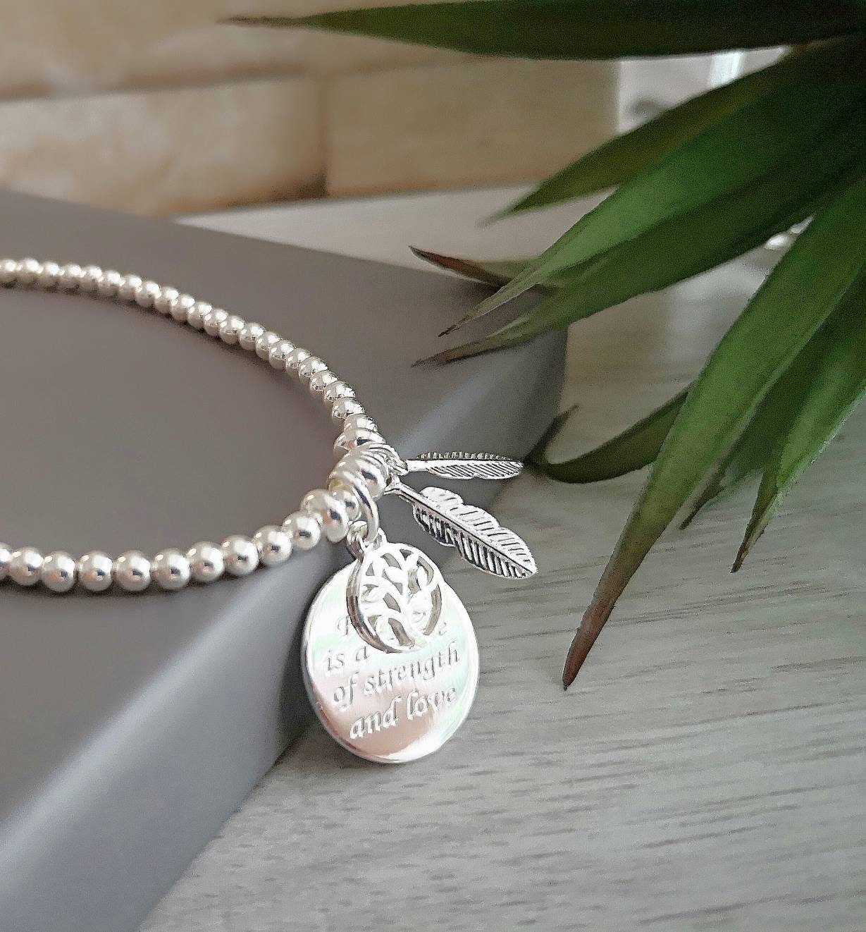 Sterling Silver Family Tree of Life Stretch Beaded Bracelet - Etsy UK