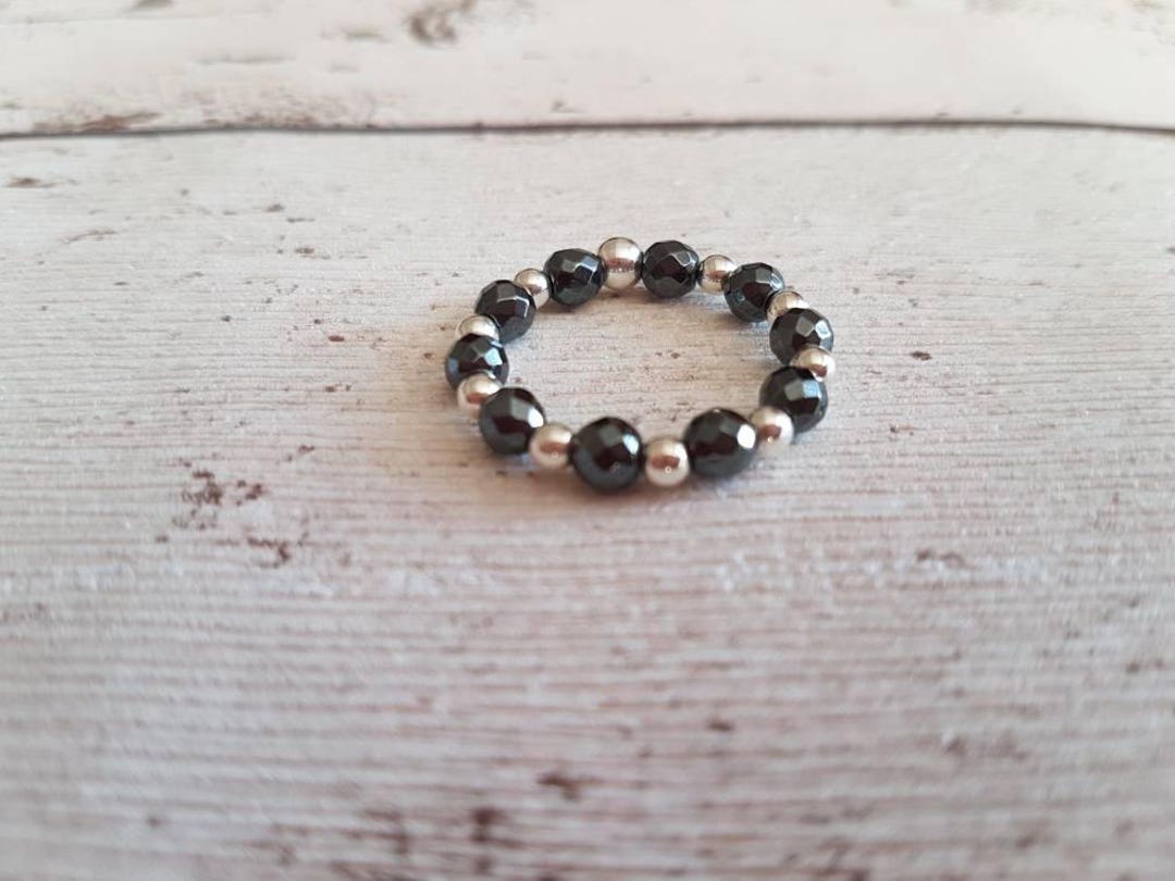 Sterling Silver & Hematite Beaded Stretch Stackable Ring | Matching ...