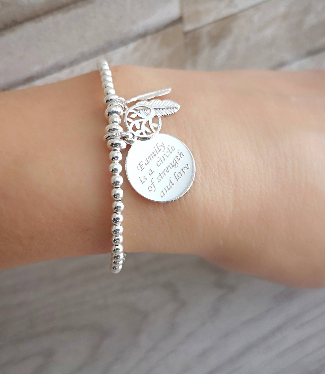Sterling Silver Family Tree of Life Stretch Beaded Bracelet - Etsy UK