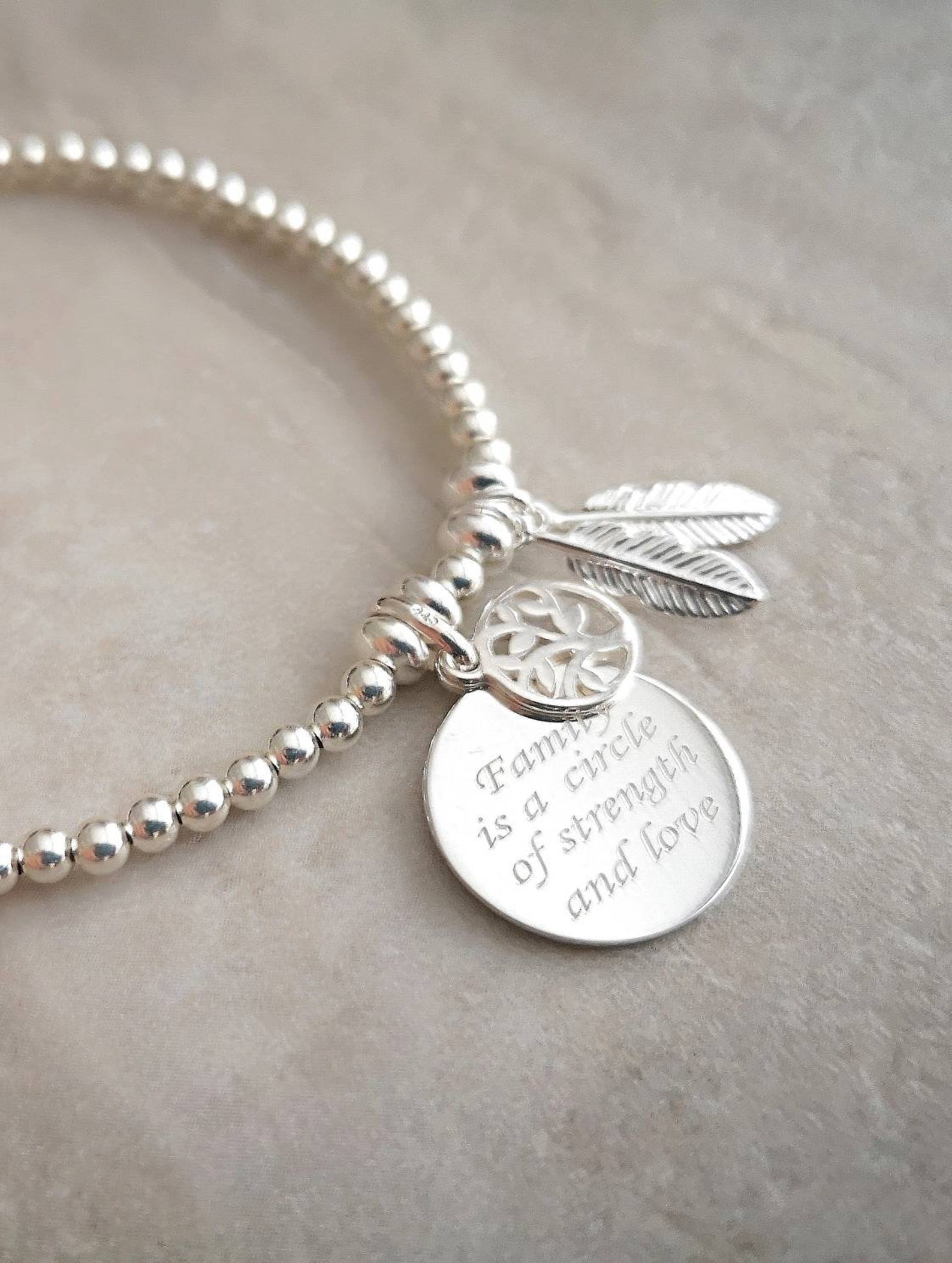 Sterling Silver Family Tree of Life Stretch Beaded Bracelet - Etsy UK