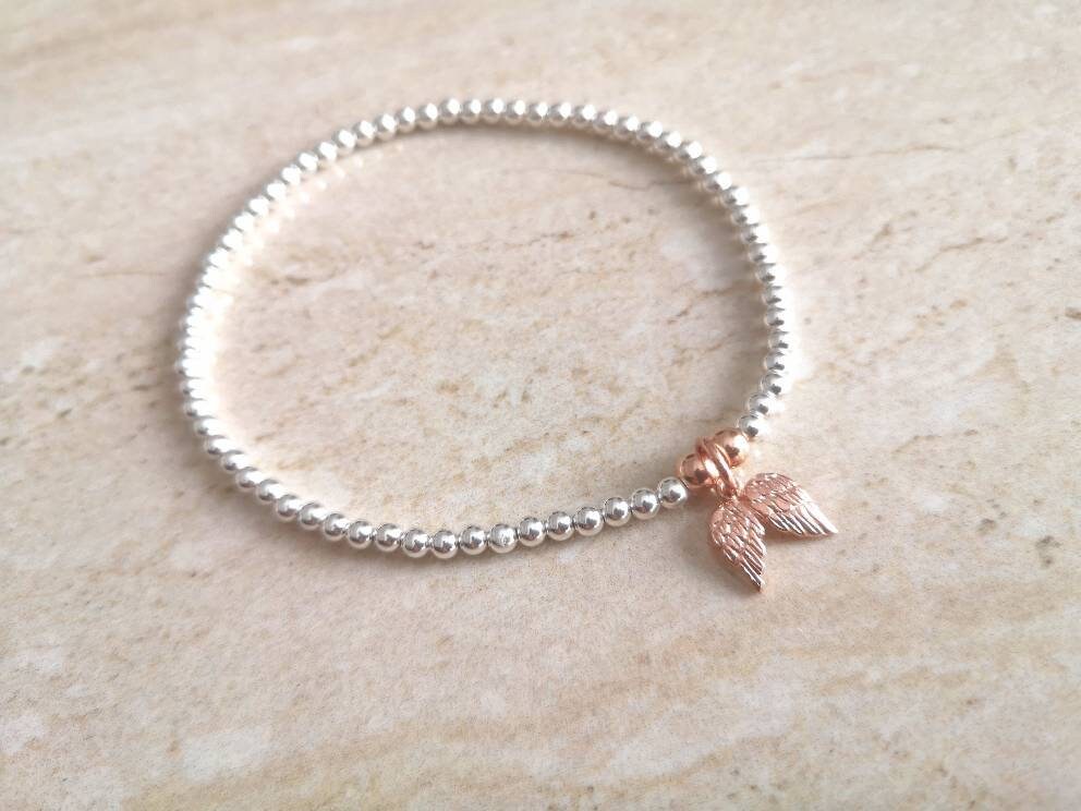 Sterling Silver Rose Gold Angel Wings Bracelet or Anklet - Etsy UK