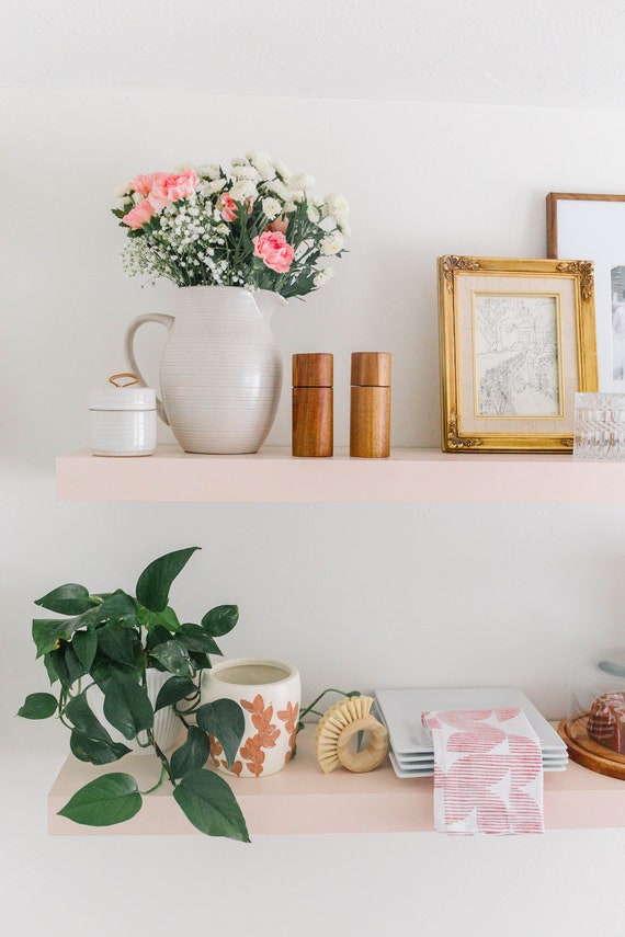 Pink Painted Floating Shelf Custom Length and Depth With Hidden Bracket and Mounting Hardware Included Nursery Shelves Pink Shelves Etsy Canada
