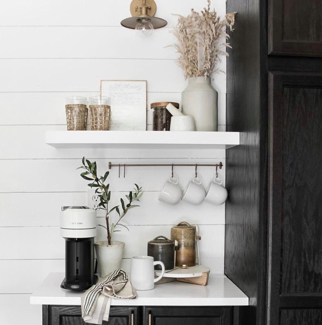 Coffee Bar Floating Shelves | Custom Painted Floating Shelf With Hidden ...