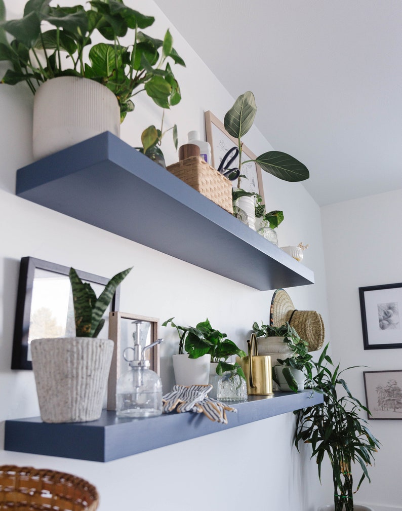 Custom Blue Painted Floating Shelves - With Hidden Bracket and Mounting ...
