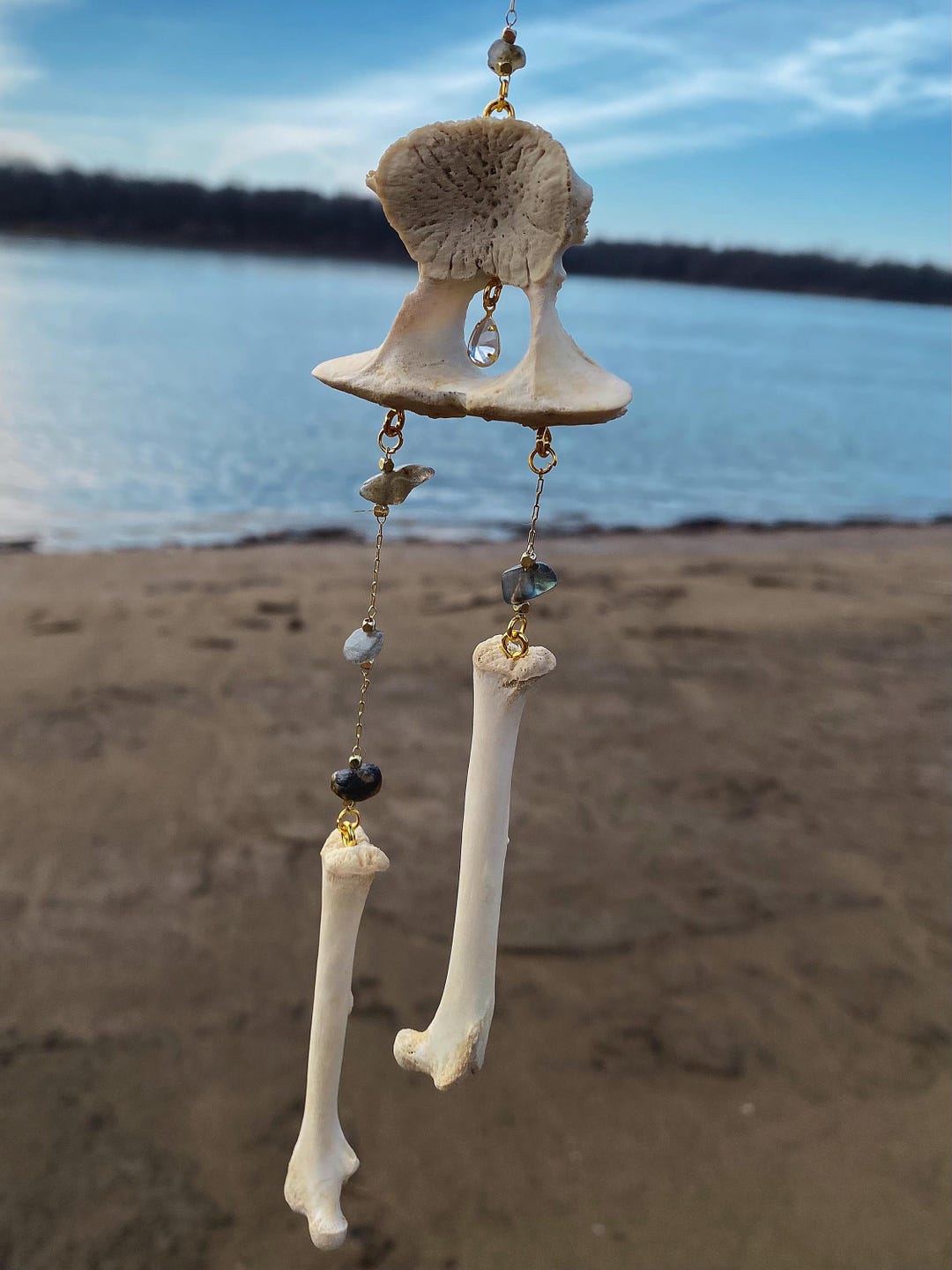 Real Animal Bone Crystal Wind Chime / Hanging Mobile / Eclectic Decor ...