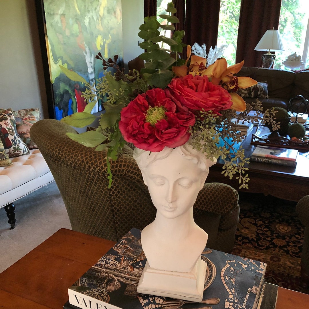 Flower Vase, Greek Roman Female Style Statue Head Flower Vase ...