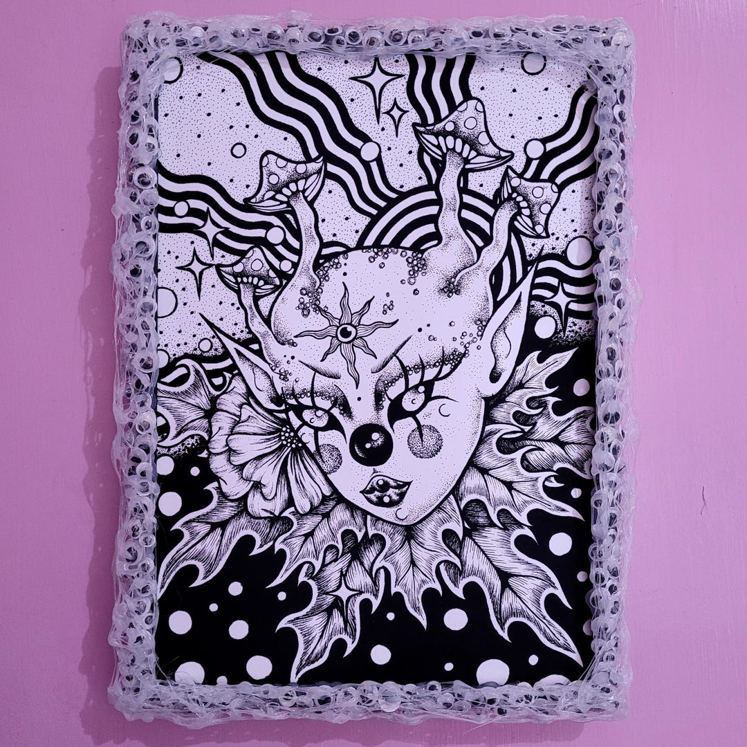 Mushroom Fairy, Day Meets Night Black and White Gothic Punk Trippy ...