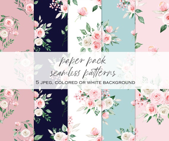 Watercolor paper digital seamless pattern floral | Etsy