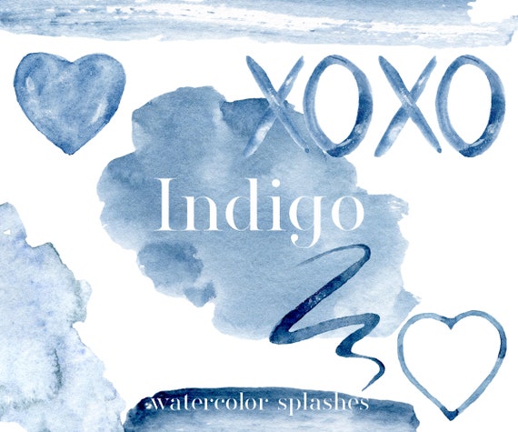 Watercolor Indigo Splashes Digital Navy Spots Strips Heart | Etsy