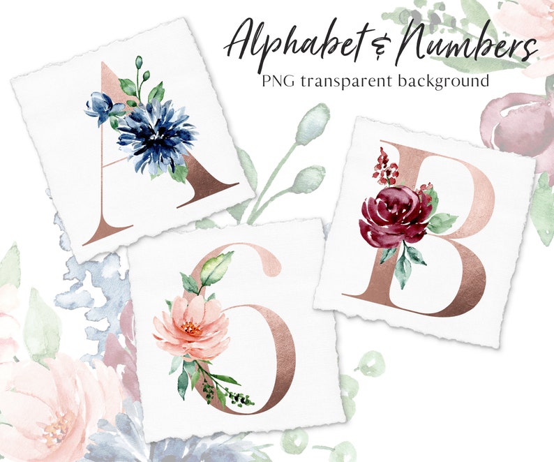 Floral Monogram Alphabet Sublimation Design Watercolor | Etsy