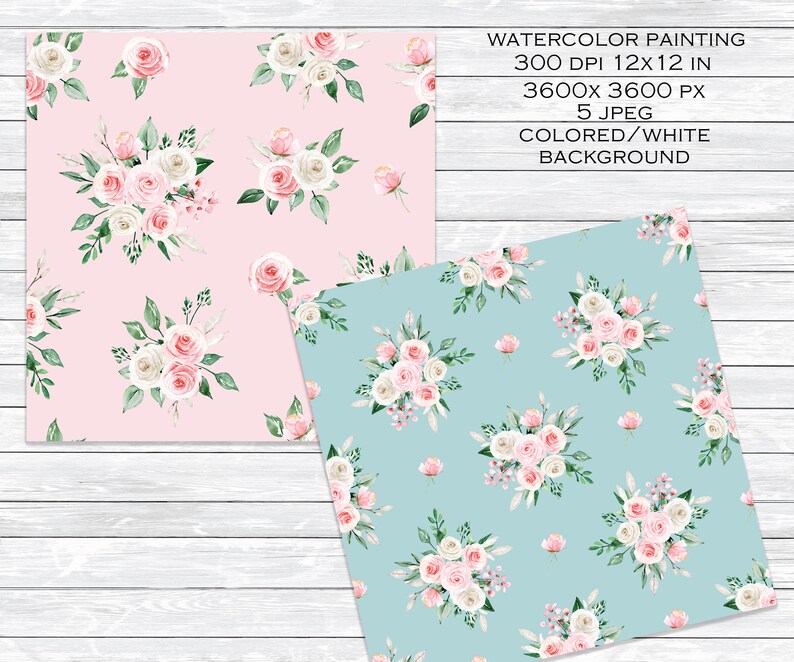 Watercolor paper digital seamless pattern floral | Etsy