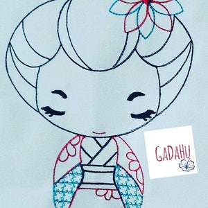 Cute Japanese Girl Machine Embroidery Design 3 Sizes: 4x4/5x7/6x8 - Etsy