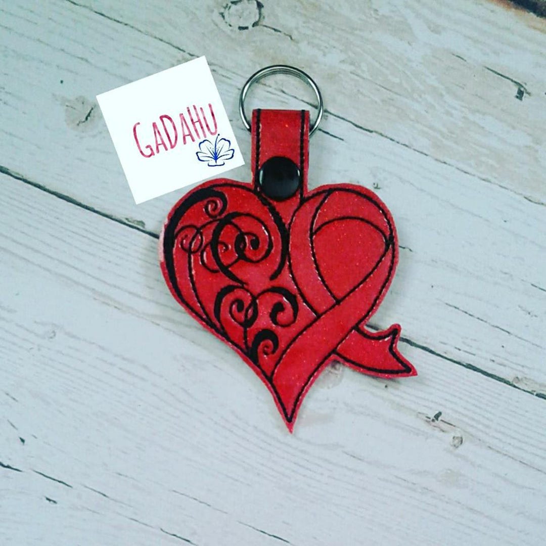Heart Disease Awareness Key Fob Snap Tab Embroidery Design 4X4 Size - Etsy