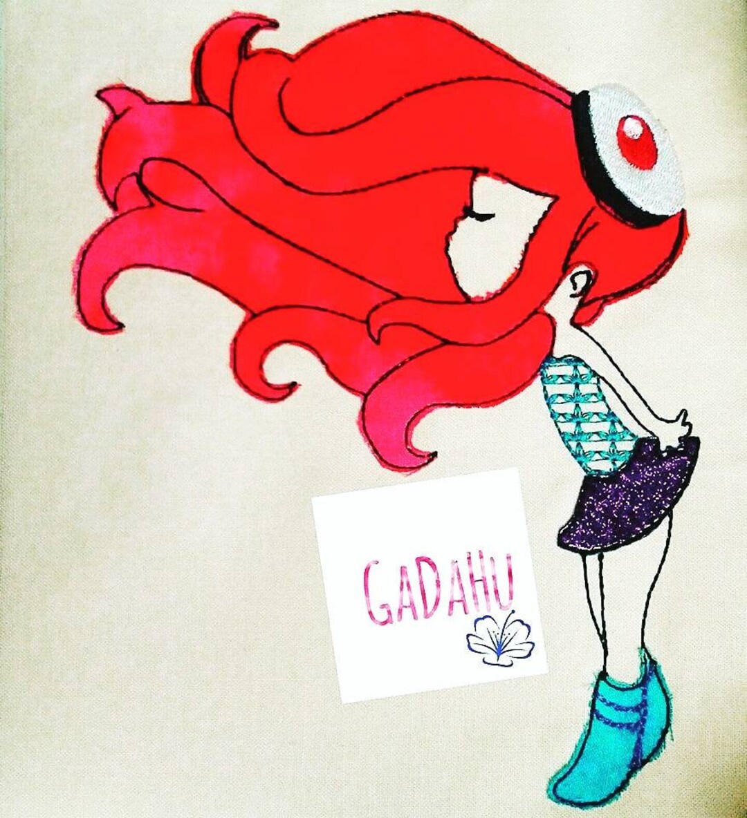 Pink Hair Girl Raw Edge Machine Embroidery Design Digital File. 5x7/7x8 ...