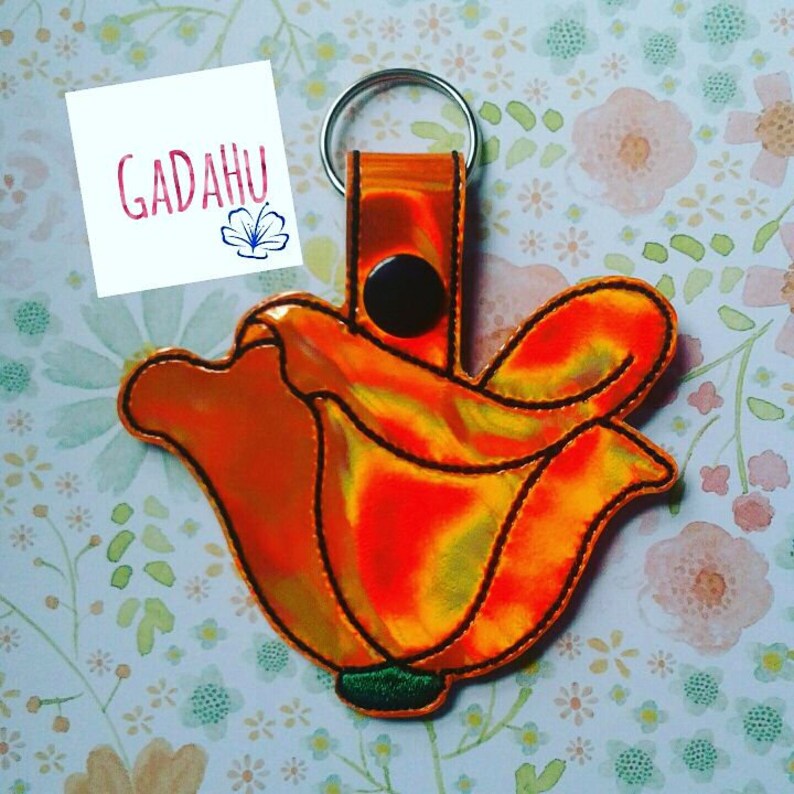 California Poppy Flower Key Fob Snap Tab Embroidery Design 4X4 Size. - Etsy