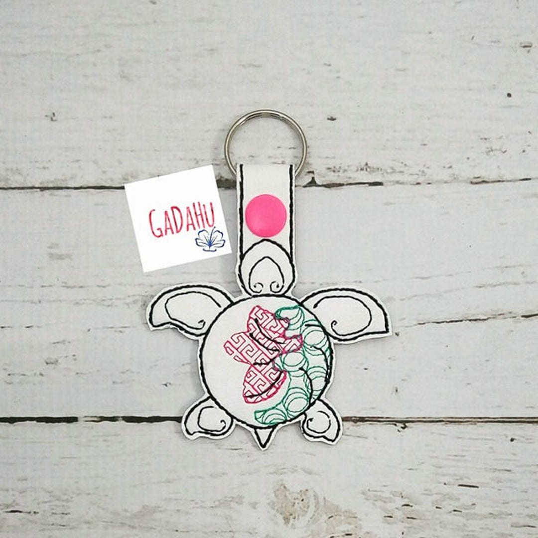 Turtle Key Fob Snap Tab Embroidery Design 4X4 Size. Beach/flower Key ...