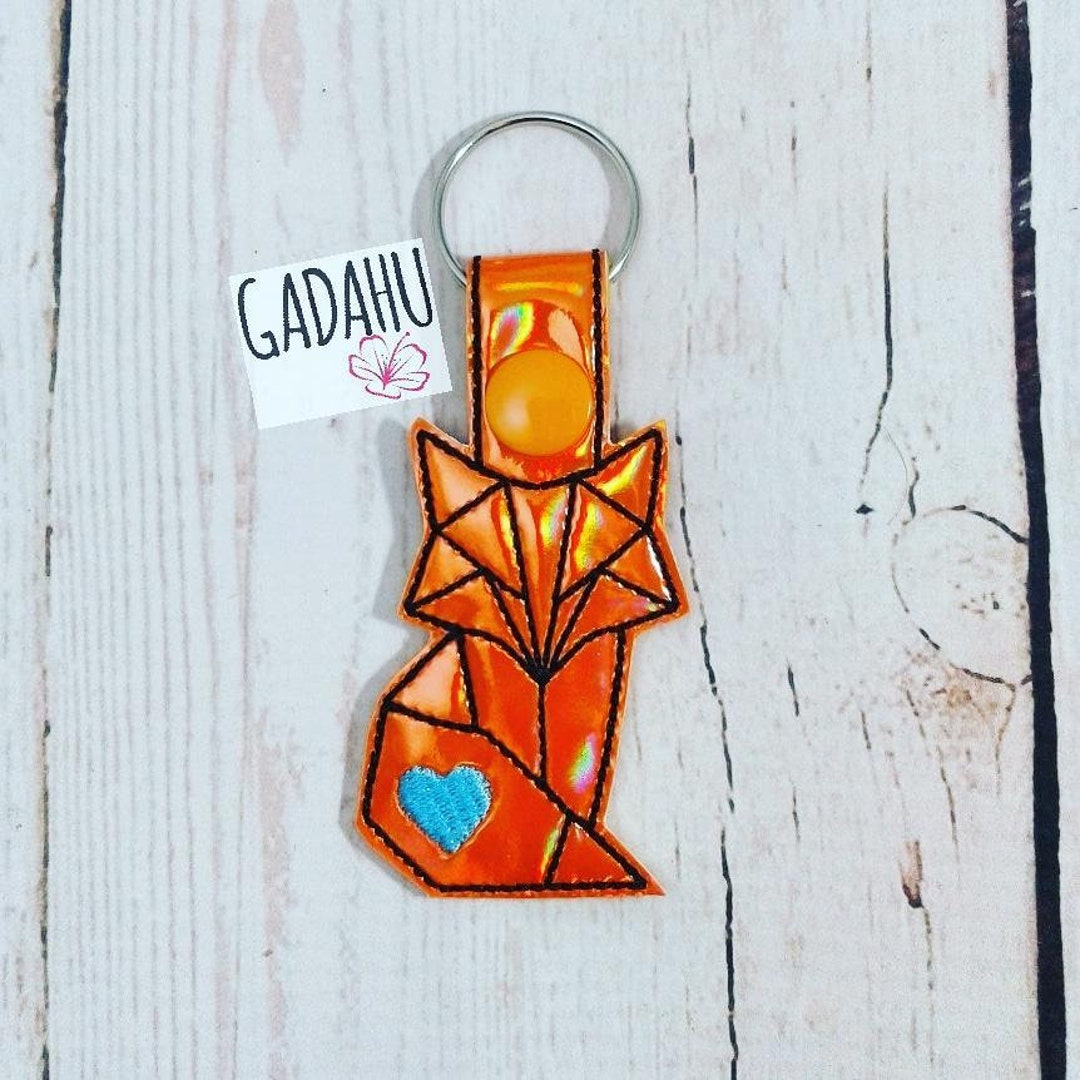 Geometric Fox With Heart Snap Tab Key Fob ITH Embroidery Design File - Etsy