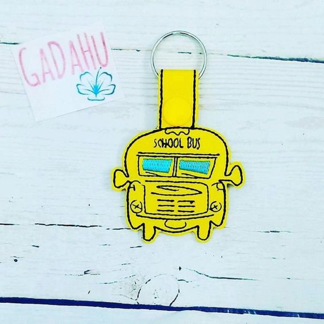 School Bus Key Fob / Key Chain Snap Tab Machine Embroidery Design 4x4 ...