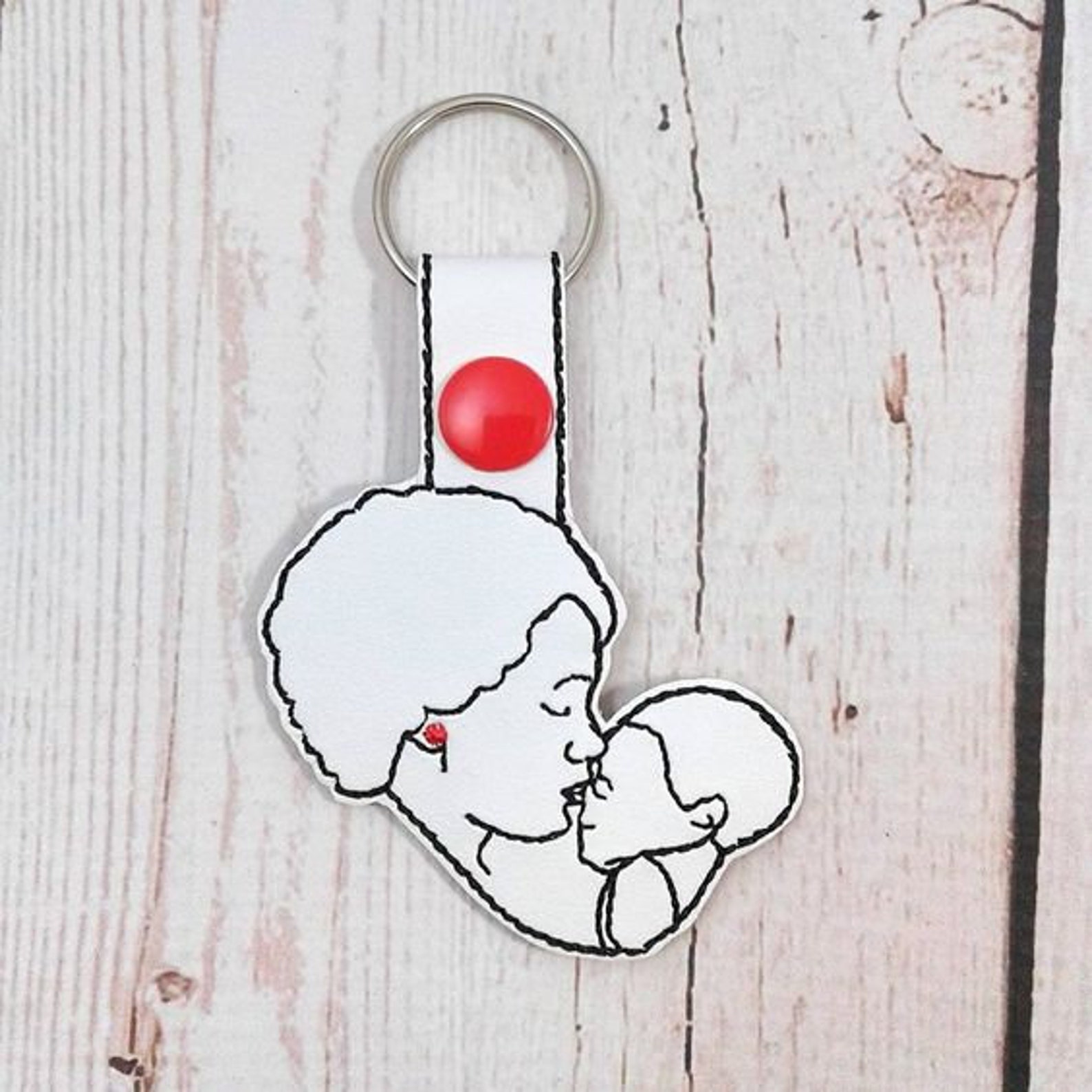 African American Mom and Son Snap Tab Key Fob ITH Embroidery - Etsy