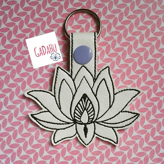 Lotus Flower Key Fob Snap Tab Embroidery Design 4X4 Size | Etsy