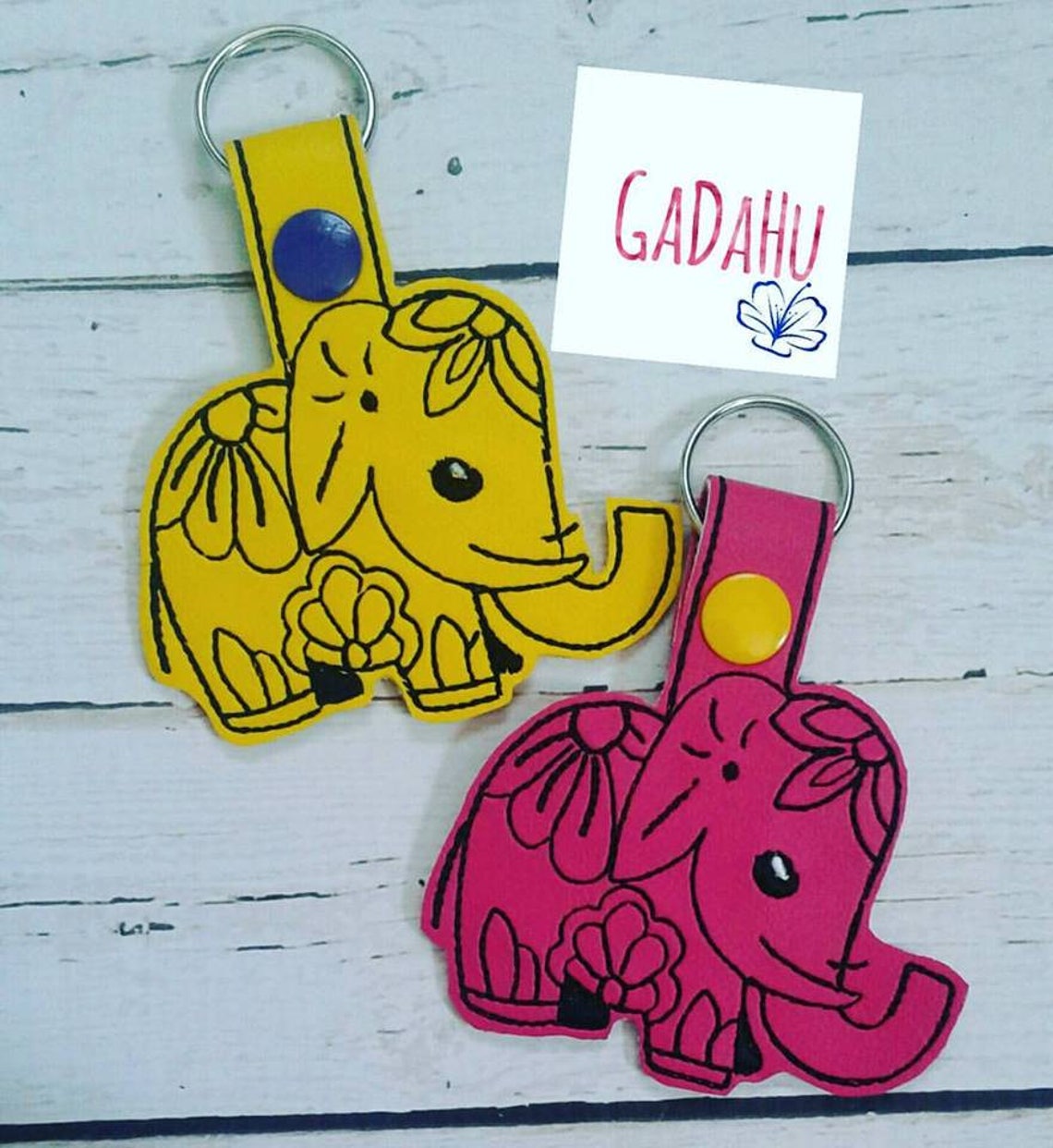 Elephant Key Fob Snap Tab Embroidery Design 4X4 Size - Etsy