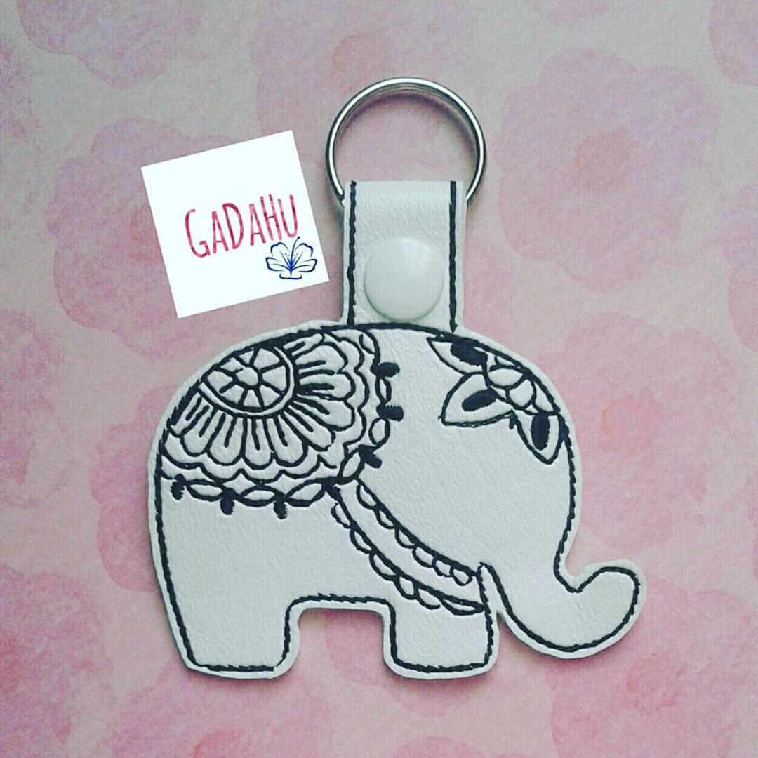 Elephant Mandala Key Fob Snap Tab Embroidery Design 4X4 Size - Etsy