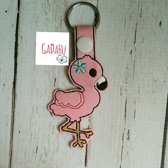 Cute Flamingo With Flower Key Chain Snap Tab Embroidery Design - Etsy