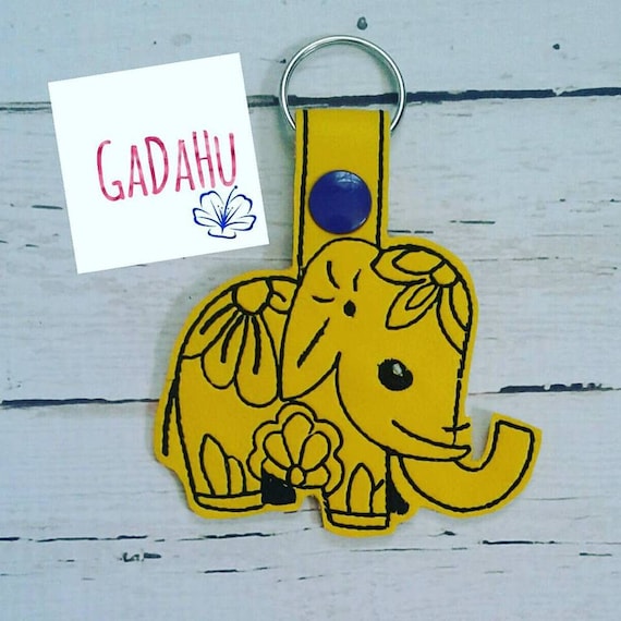 Elephant Key Fob Snap Tab Embroidery Design 4X4 Size | Etsy