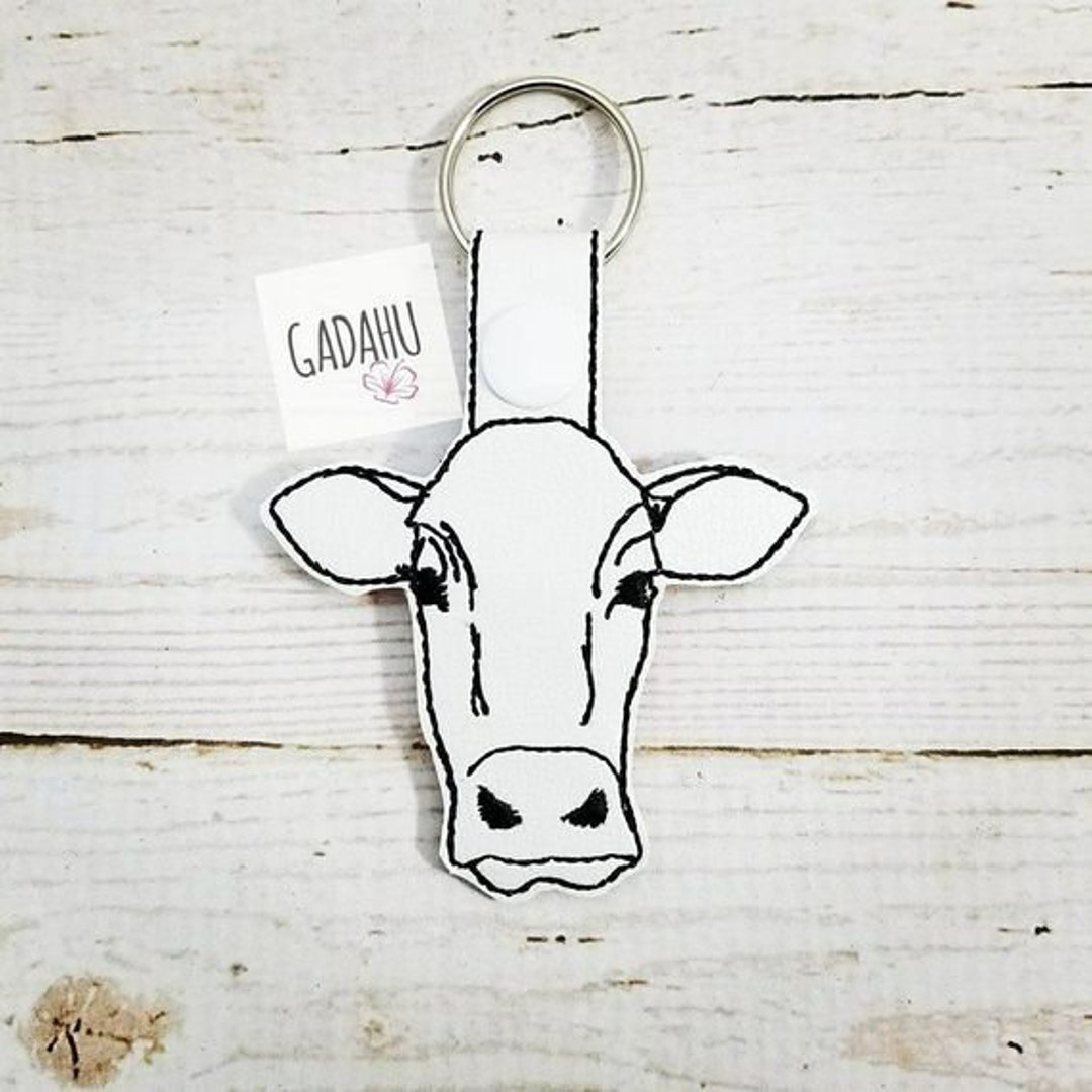 Cow Snap Tab Key Fob ITH Embroidery Design File - Etsy