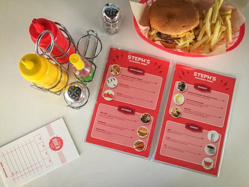 Six Toy Restaurant Menus for Kids Kitchen Pretend Play - Toddler ...