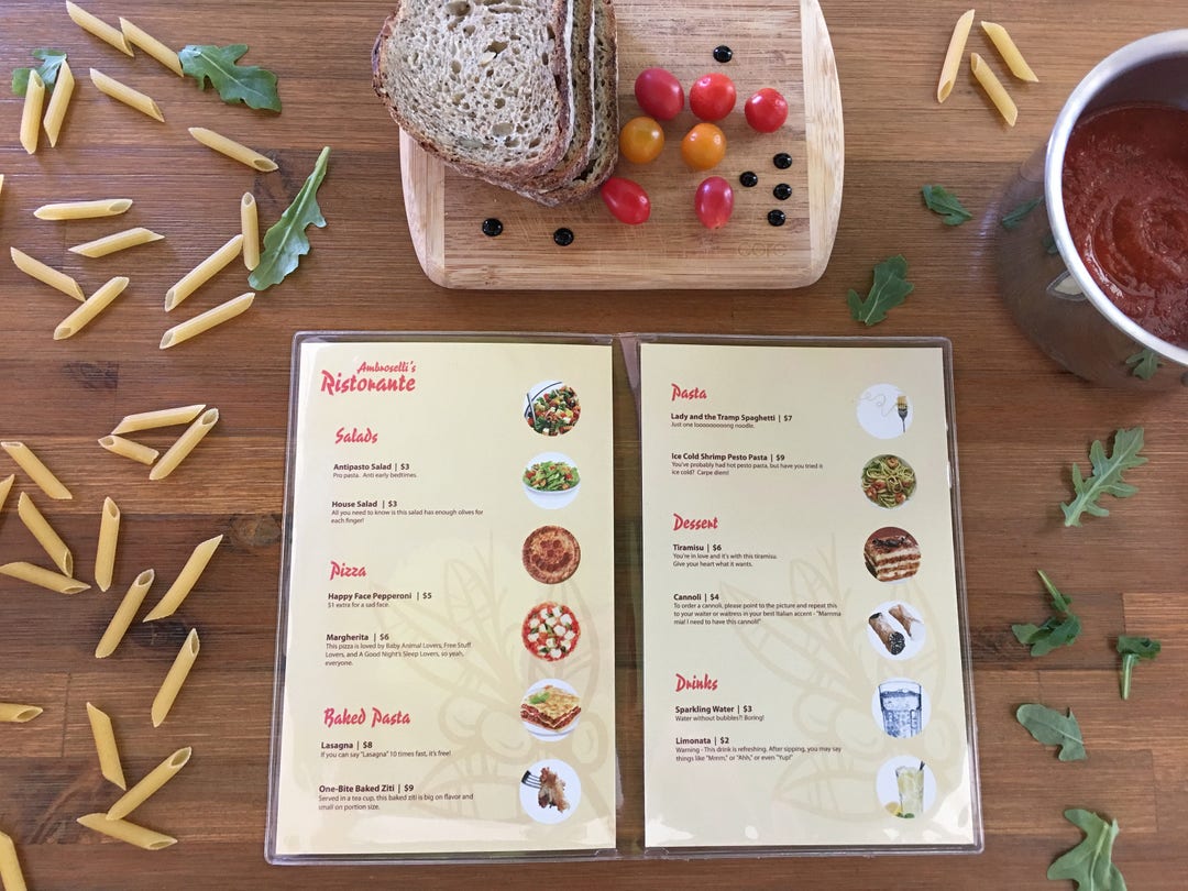 Italian Restaurant Menu for Kids Kitchen Pretend Play - Toddler ...