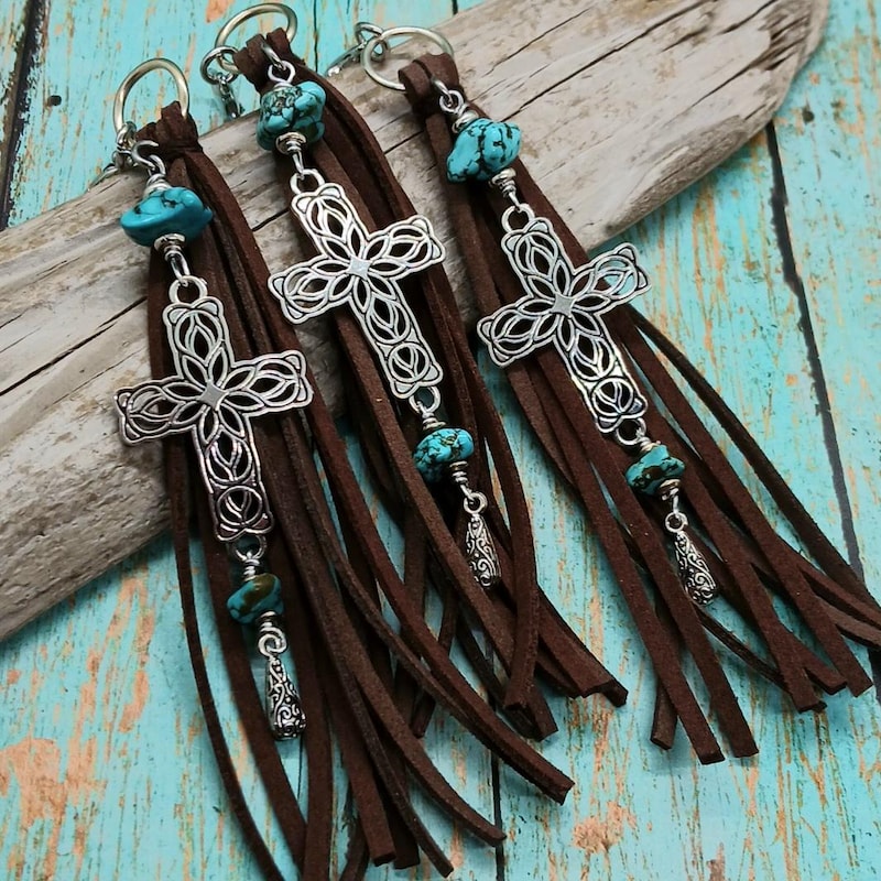 Cowgirl Cross Keychain - Etsy