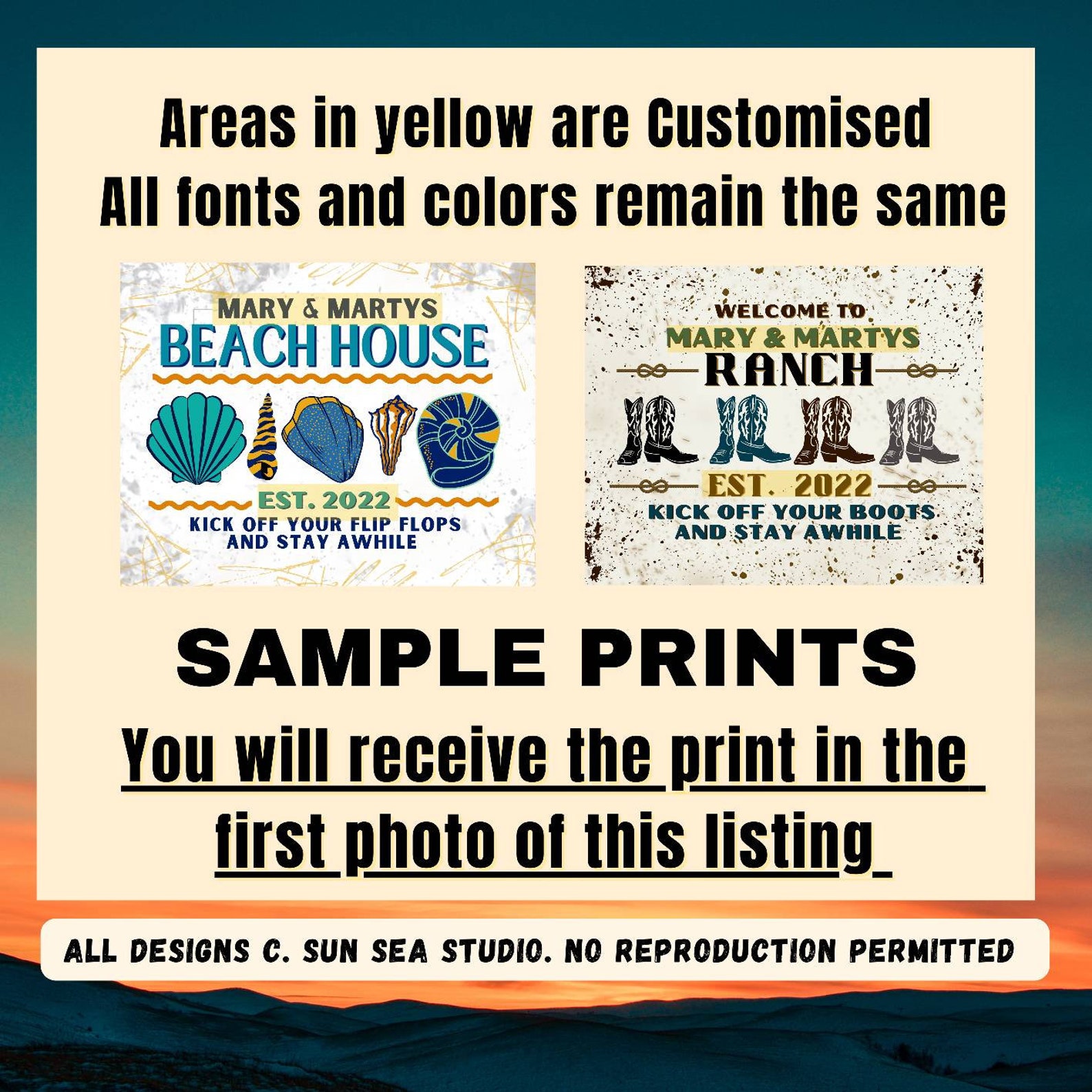Custom Beach Family Last Name, Ocean Cottage Home Wall Art Print ...