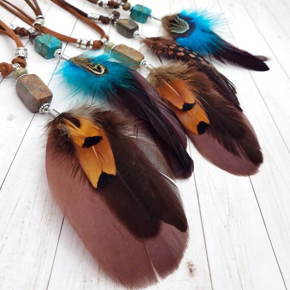 Real Feather Necklace Indian Style Jewelry Boho Cowgirl - Etsy